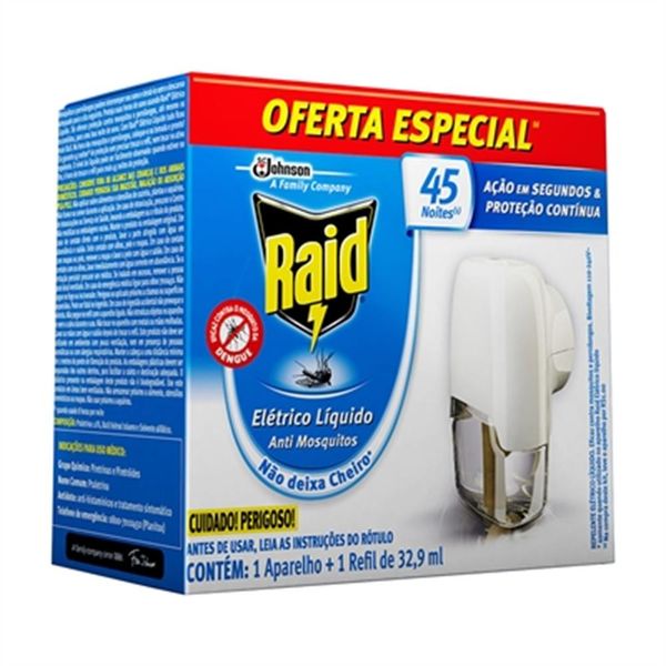 REPELENTE RAID LÍQUIDO ELÉTRICO 32.9ML APARELHO + REFIL - lavagnoli