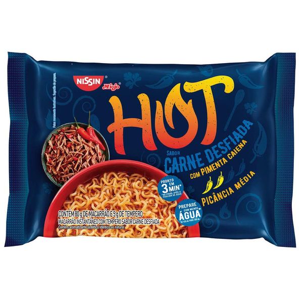 MACARRÃO INSTANTÂNEO NISSIN HOT 85G CARNE DESFIADA - lavagnoli