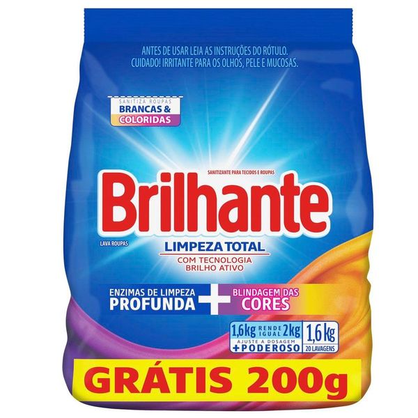 SANITIZANTE PÓ BRILHANTE SACHÊ L 1.6KG P 1.4KG LIMPEZA TOTAL - lavagnoli