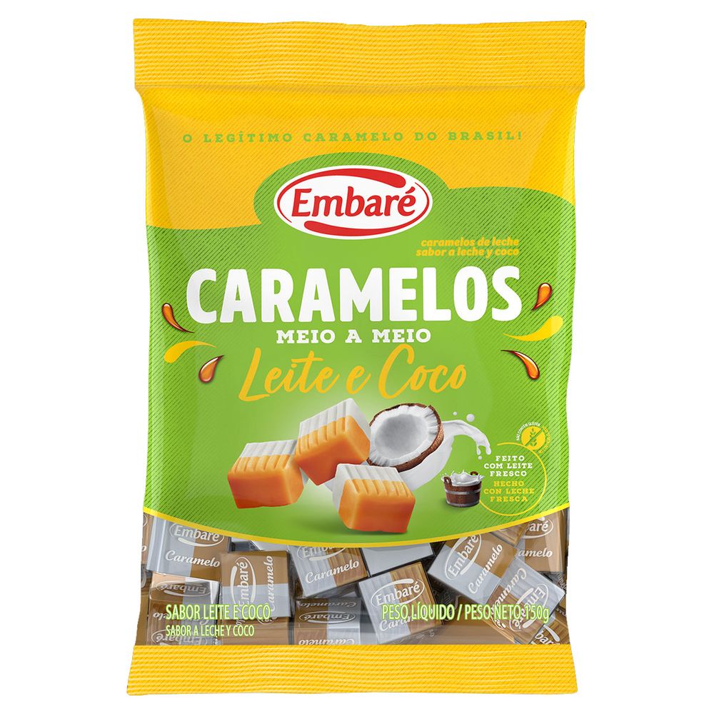 BALA EMBARÉ CARAMELOS 150G LEITE/COCO - lavagnoli