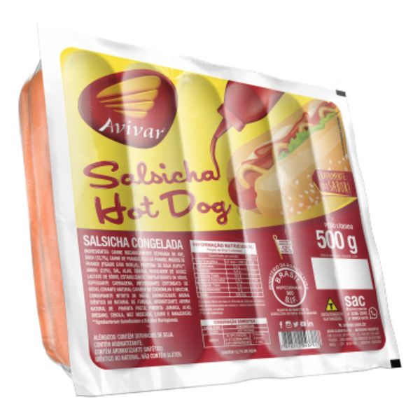 SALSICHA HOT DOG AVIVAR CONGELADA - PORÇÃO 500G - lavagnoli