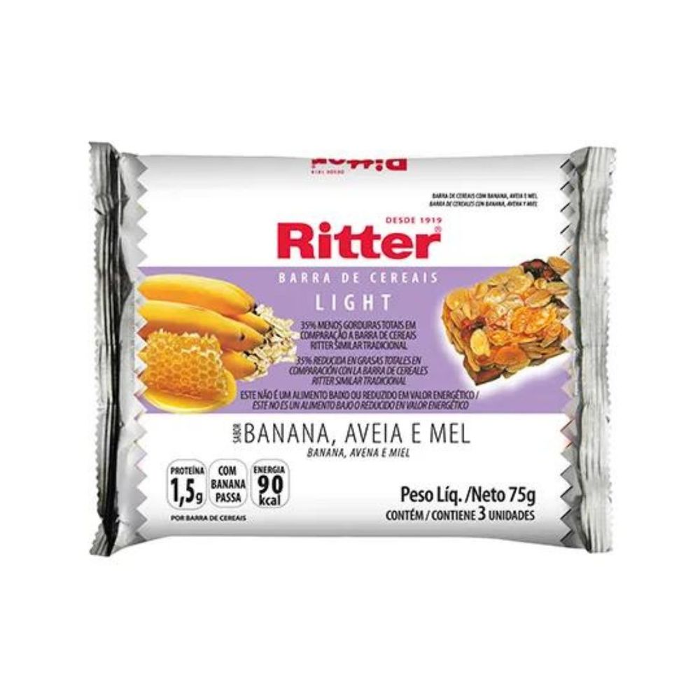 CEREAL BARRA RITTER LIGHT 75G BANANA/AVEIA/MEL - lavagnoli