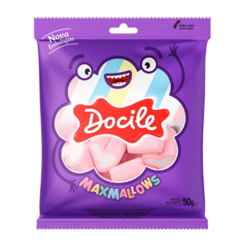 MAXMALLOWS DOCILE 50G CORAÇÃO MORANGO - lavagnoli