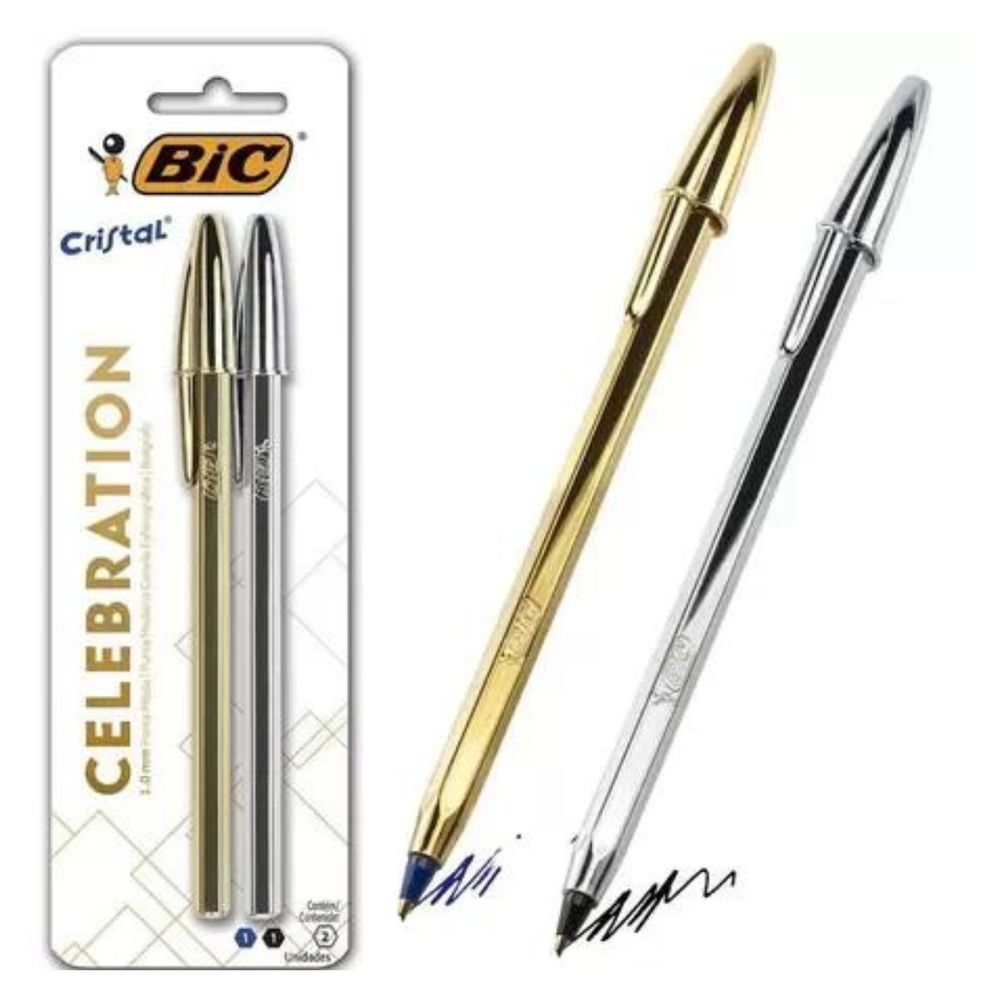 CANETA BIC CRISTAL 2UN OURO/PRATA - lavagnoli