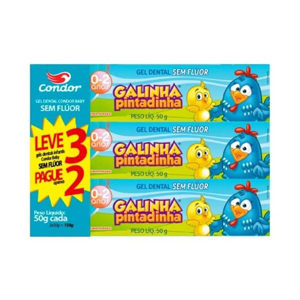 KIT CREME DENTAL CONDOR GEL L3P2 X 50G GALINHA PINTADINHA - lavagnoli