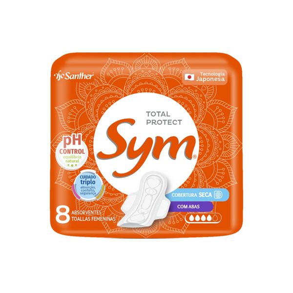 ABSORVENTE SYM TOTAL PROTECT 8UN SECA C/ ABAS - lavagnoli