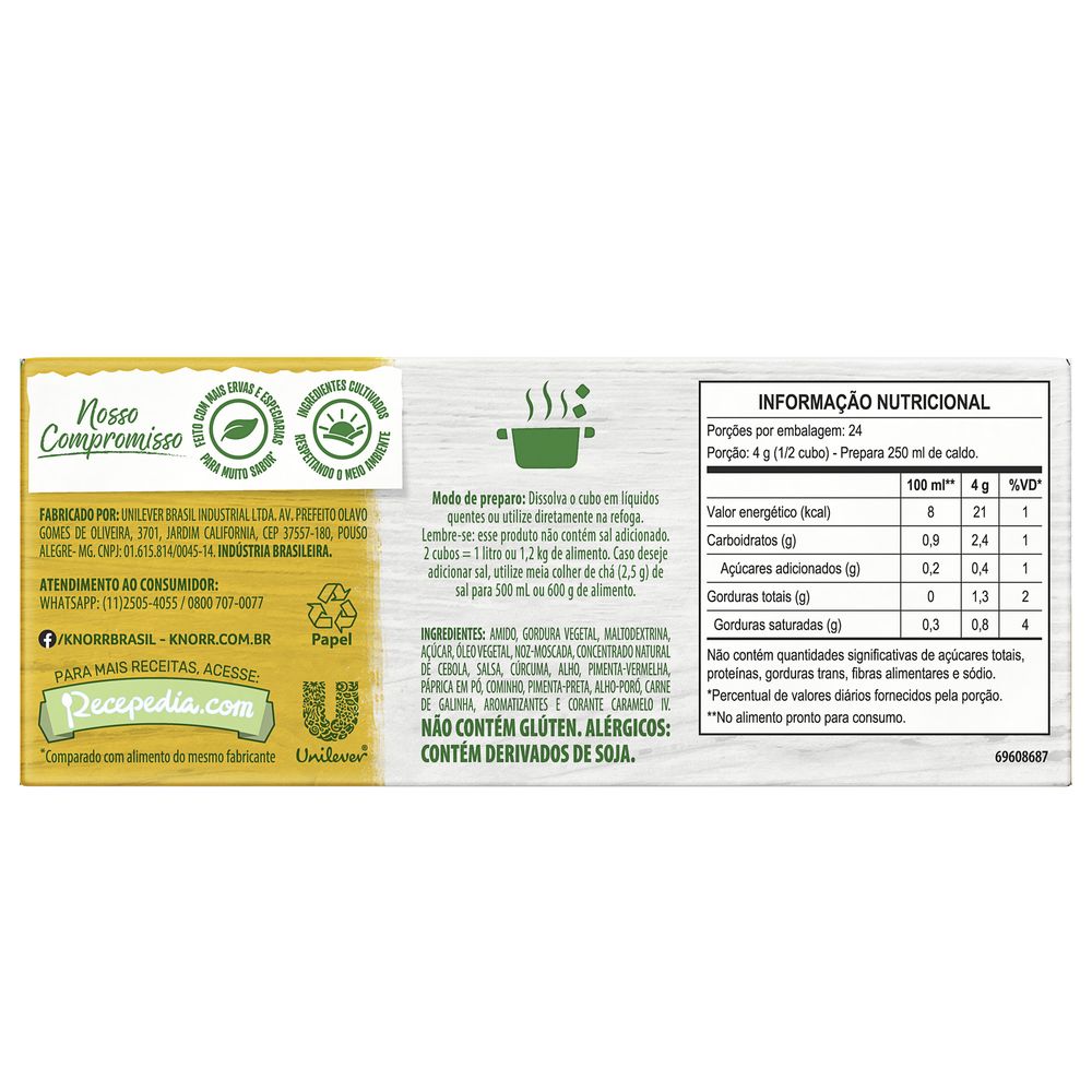 CALDO KNORR ZERO SAL GALINHA 96G 12 CUBOS - lavagnoli