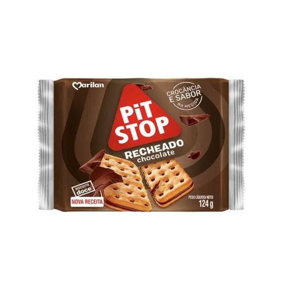 BISCOITO RECHEADO PIT STOP 124G CHOCOLATE - lavagnoli