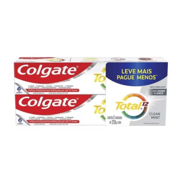 KIT CREME DENTAL COLGATE TOTAL12 2X220G CLEAN MINT - lavagnoli