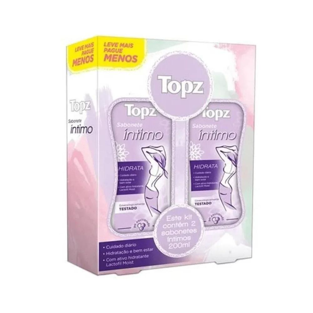 KIT SABONETE LÍQUIDO ÍNTIMO 2X200ML TOPZ HIDRATAÇÃO - lavagnoli