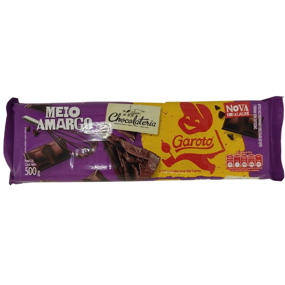 TABLETE GAROTO COBERTURA 500G MEIO AMARGO - lavagnoli