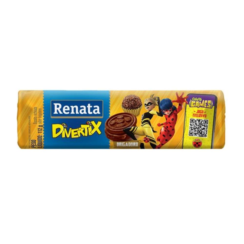 BISCOITO RECHEADO RENATA DIVERTIX 112G BRIGADEIRO - lavagnoli